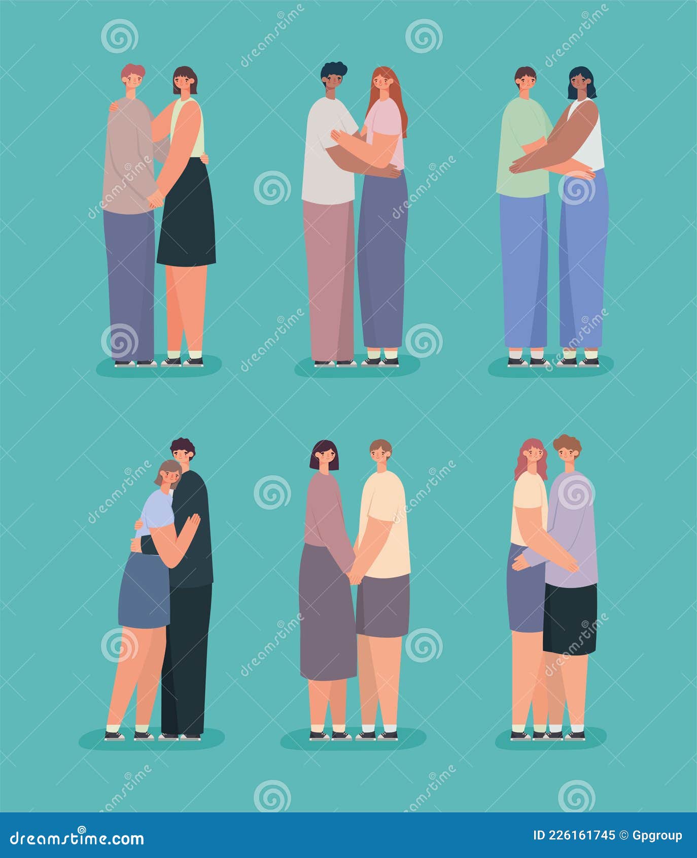 Happy Couples Flat Vector Illustrations Set. Men And Women In Love ...