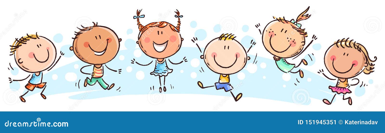 Six Happy Doodle Kids in a Row Stock Vector - Illustration of ...