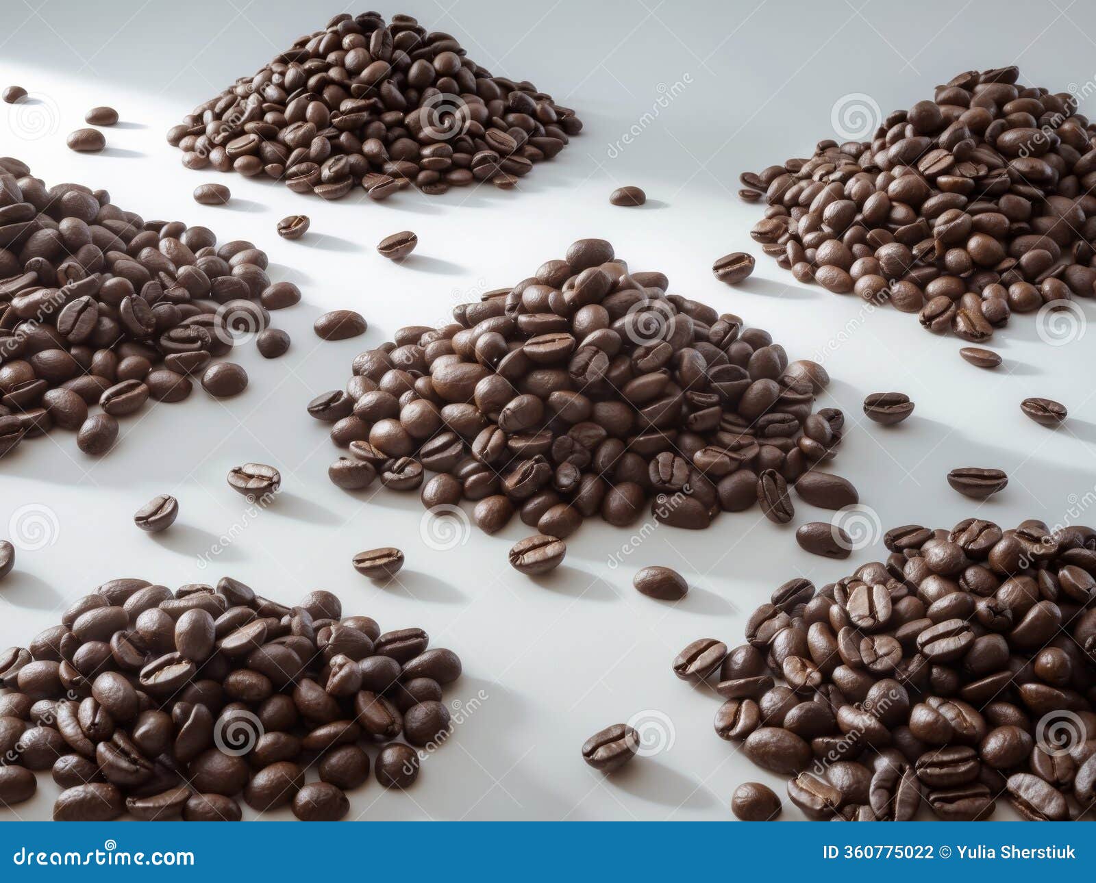 Six Heaps of Coffee Beans in Various Sizes on Pure White Surface for ...