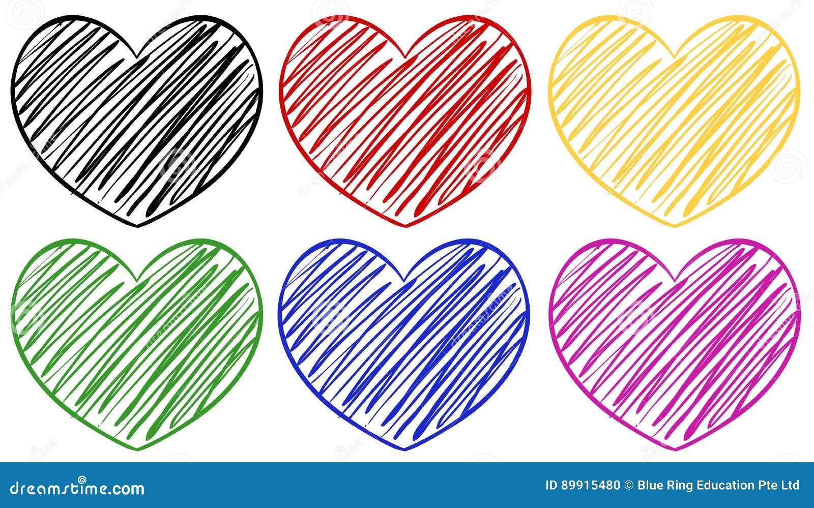 Six Hearts in Different Colors Stock Vector - Illustration of drafting ...