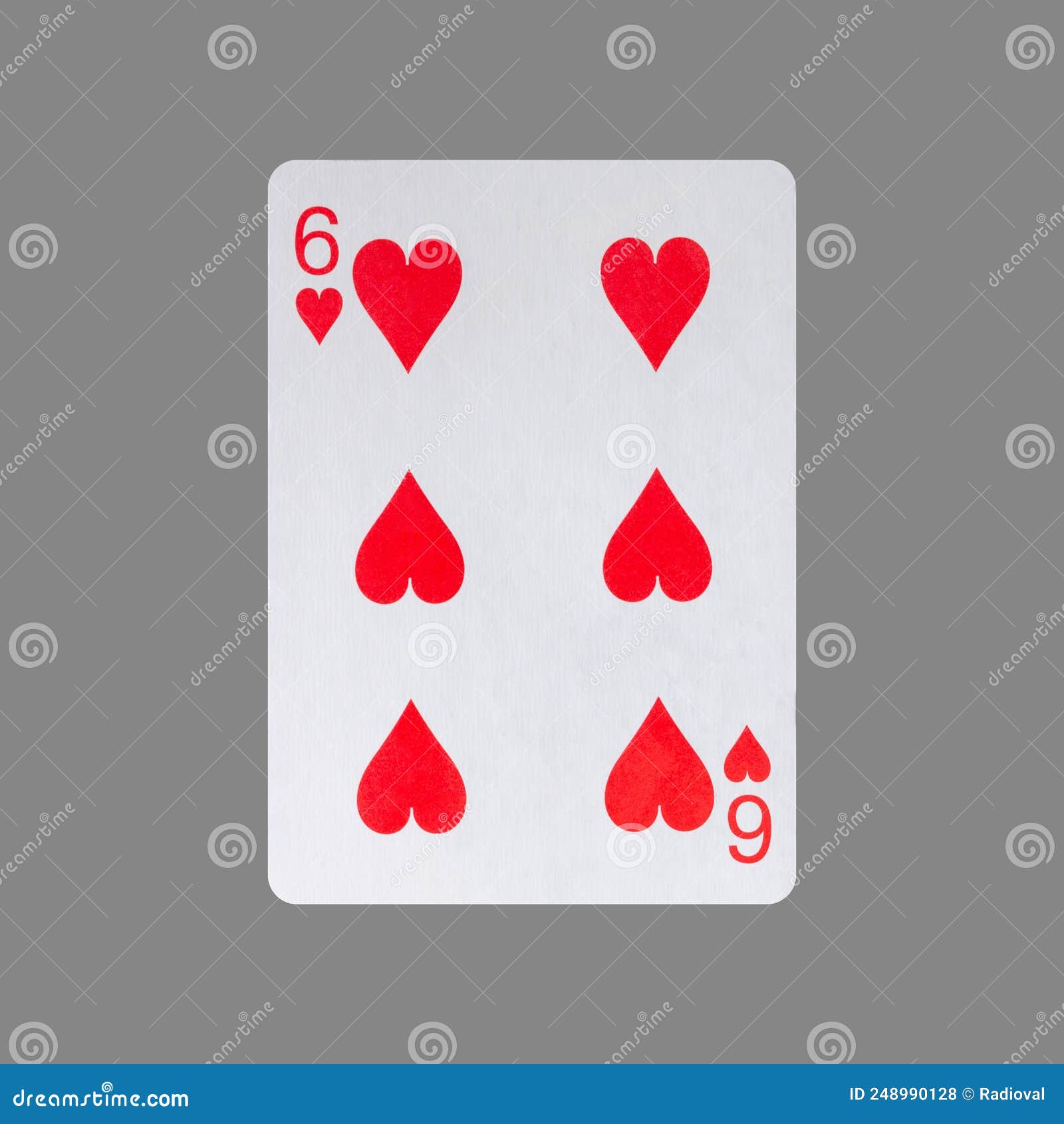 Six of Hearts. Isolated on a Gray Background. Gamble. Playing Cards ...