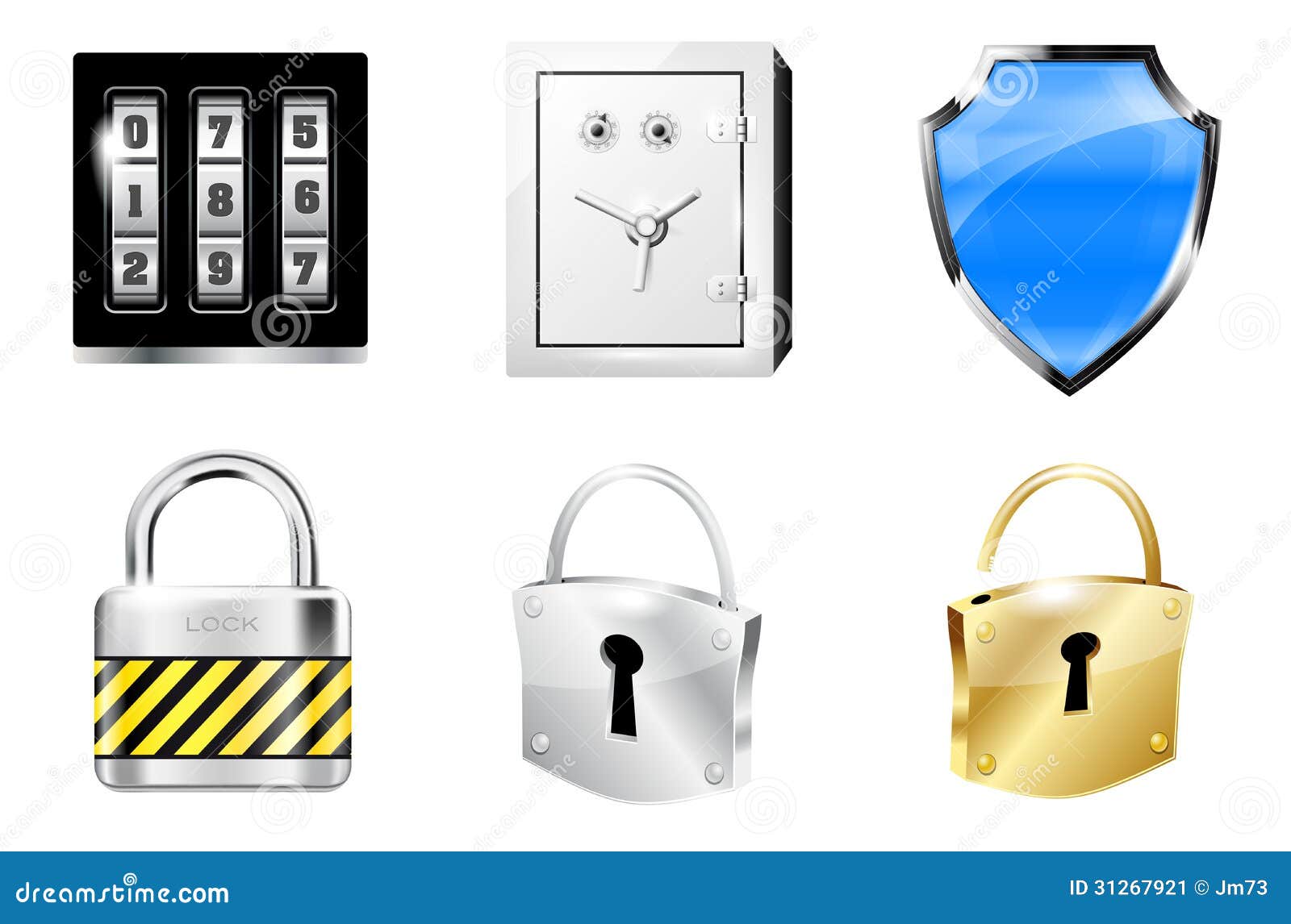 Six Icons in Metal Shiny Style - Security Concept Stock Vector ...