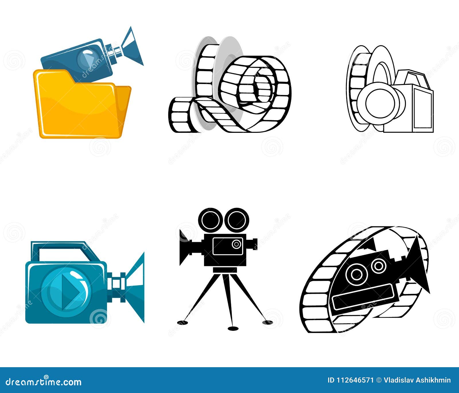 Six icons for video clips stock vector. Illustration of render - 112646571