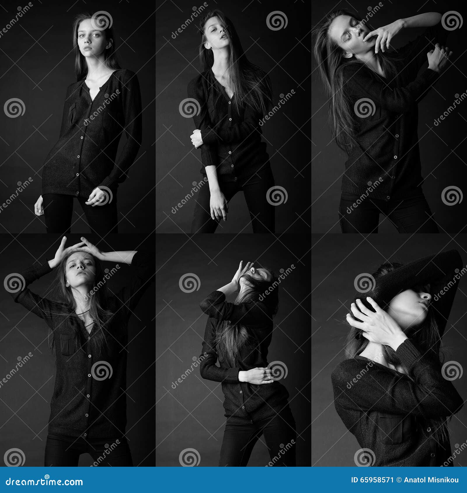 Six Image of the Same Fashion Model in Different Poses Stock Image ...