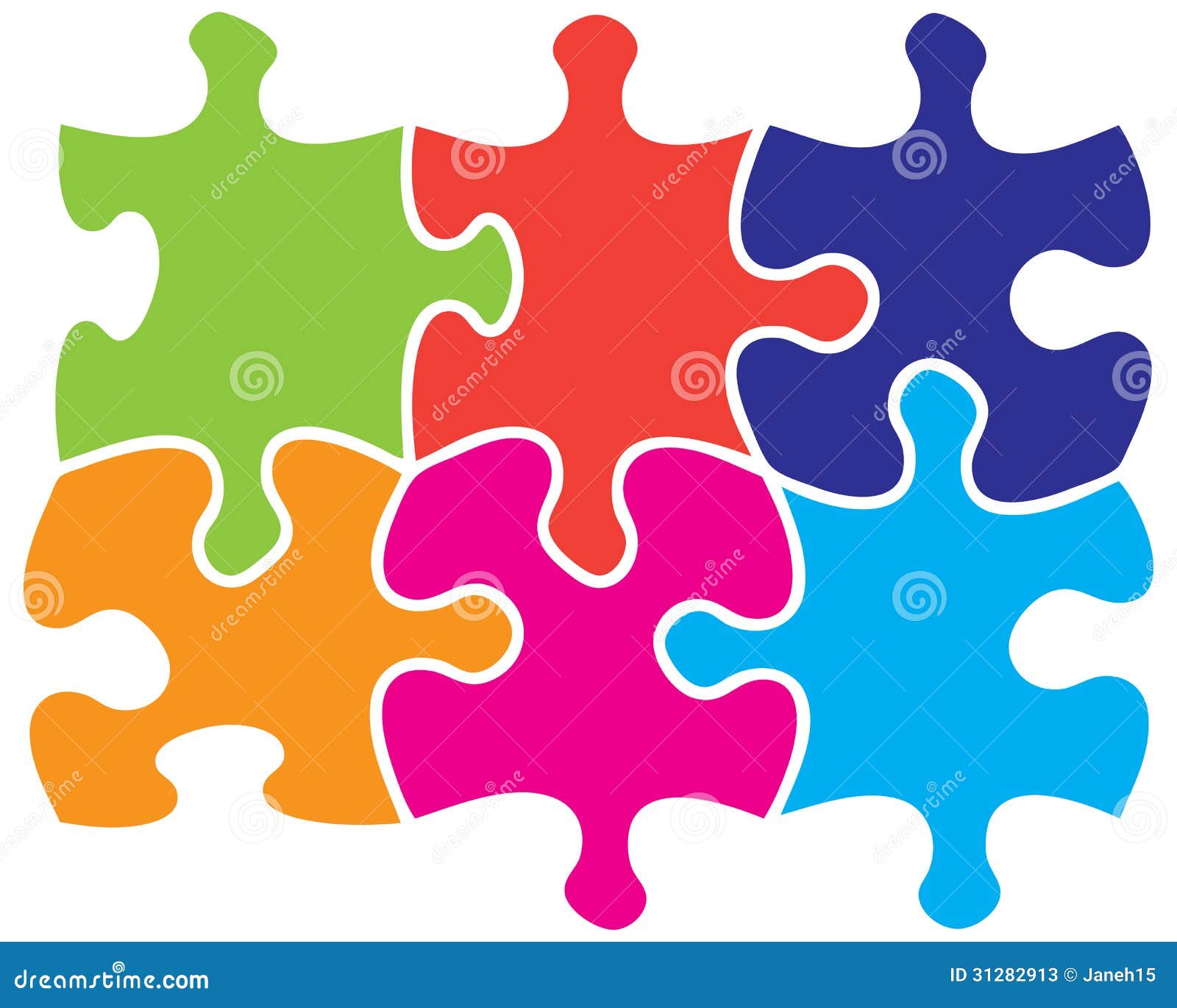Six jigsaw pieces stock vector. Illustration of orange - 31282913
