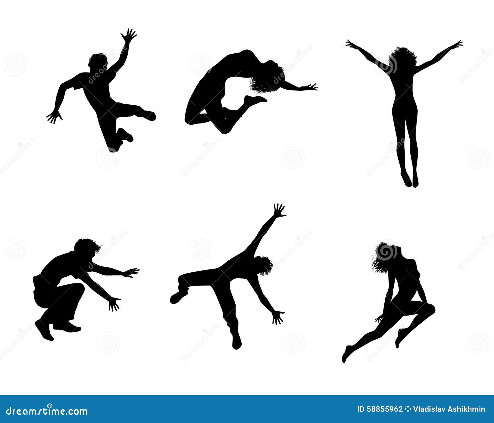 Six jumping teenagers stock vector. Illustration of young - 58855962