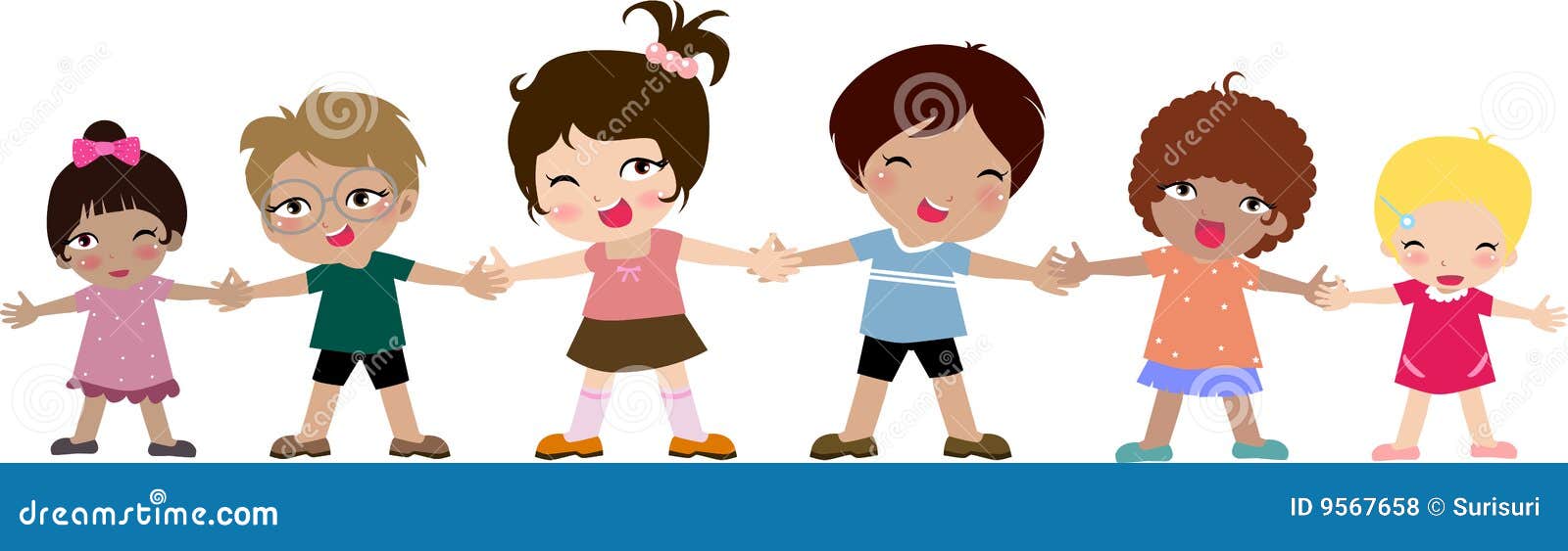 Six kids stock vector. Illustration of ethnic, chain, club - 9567658