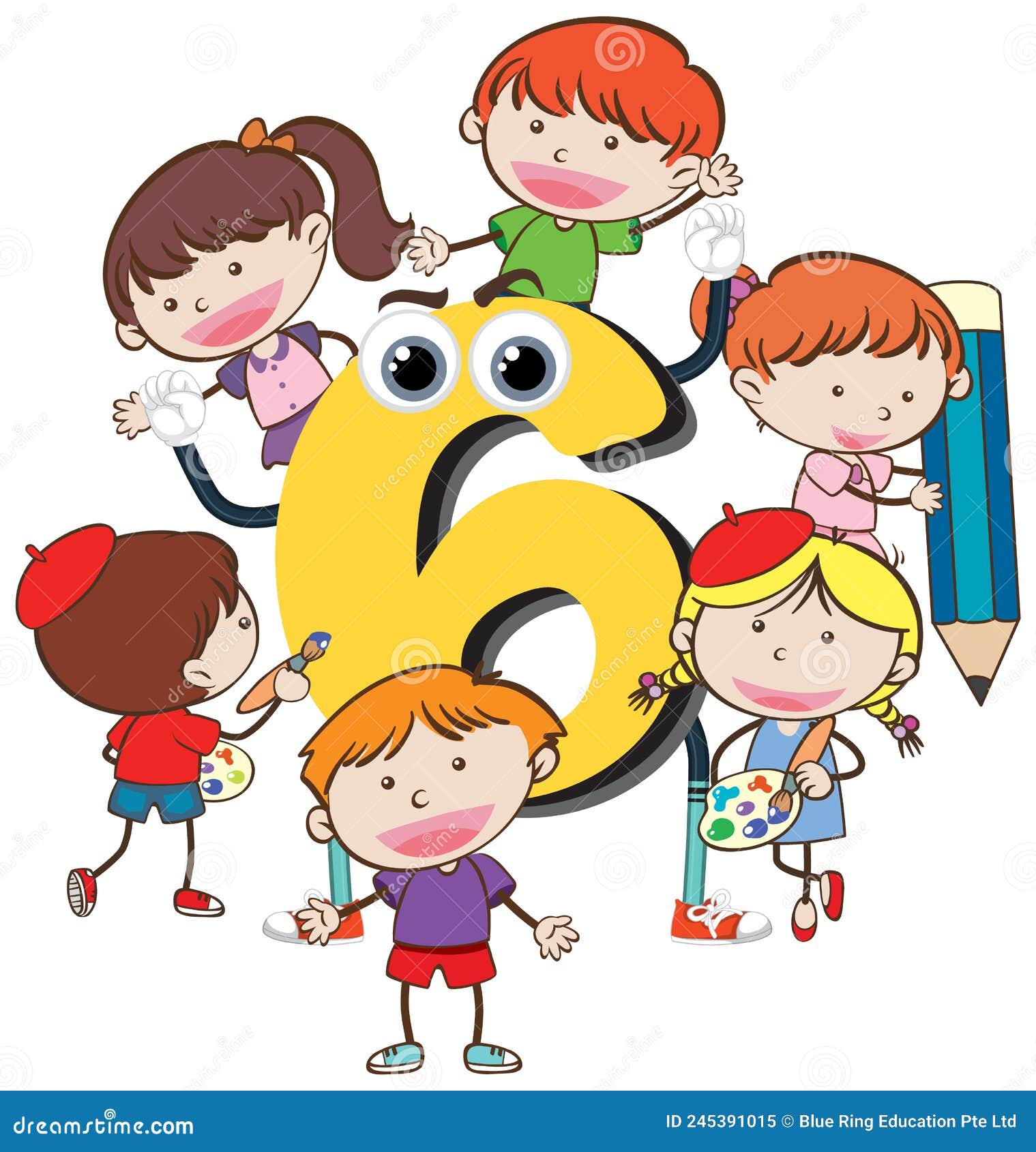 Six Kids Attached To Number Six Stock Vector - Illustration of little ...