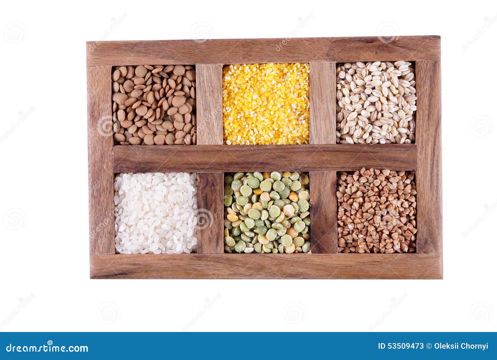 Six Kinds of of Groats Vkorobochke with Compartments. Stock Image ...