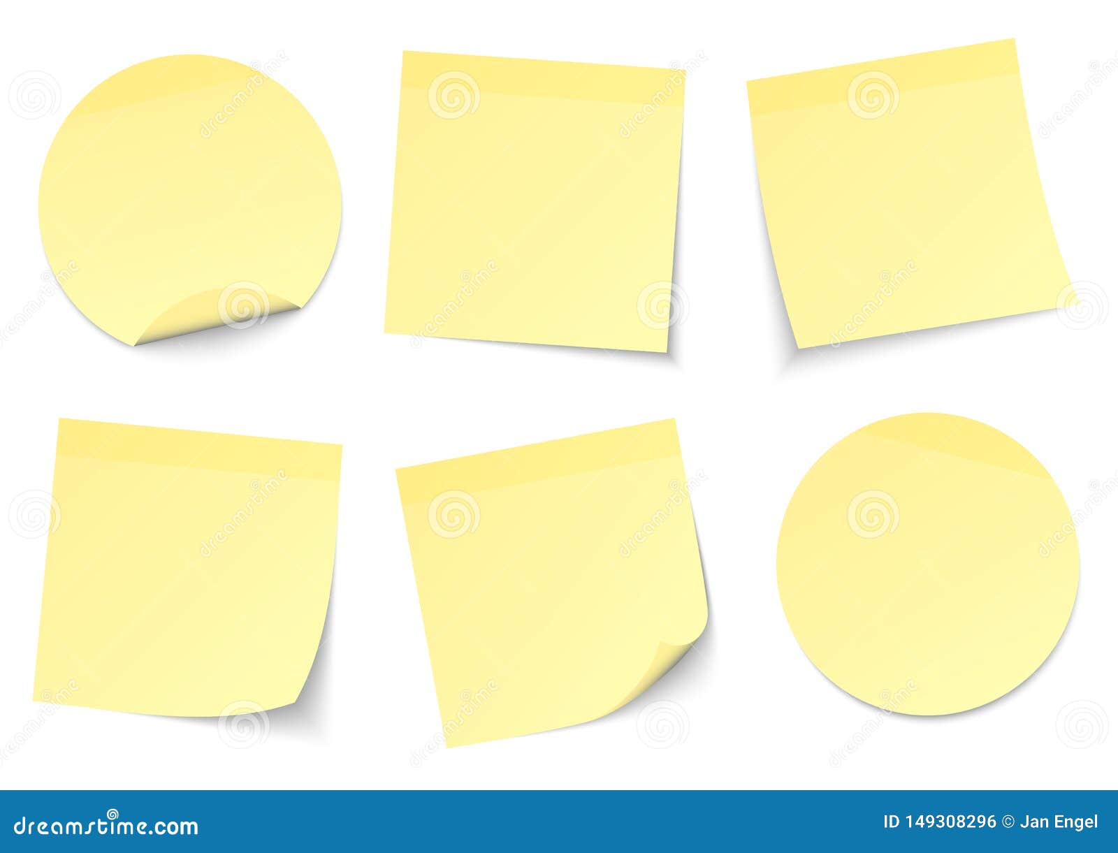 Six Light Yellow Sticky Notes Shadow Stock Vector - Illustration of ...