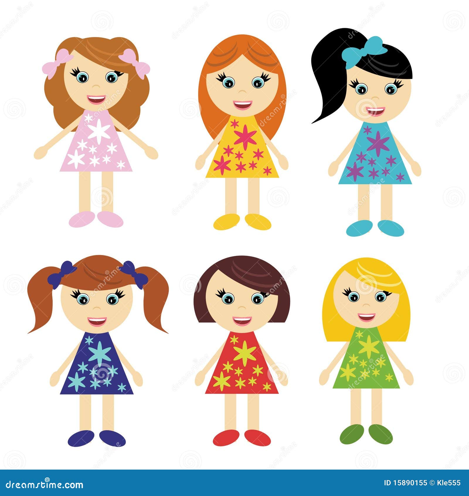 Six little girls on white stock vector. Illustration of cyan - 15890155