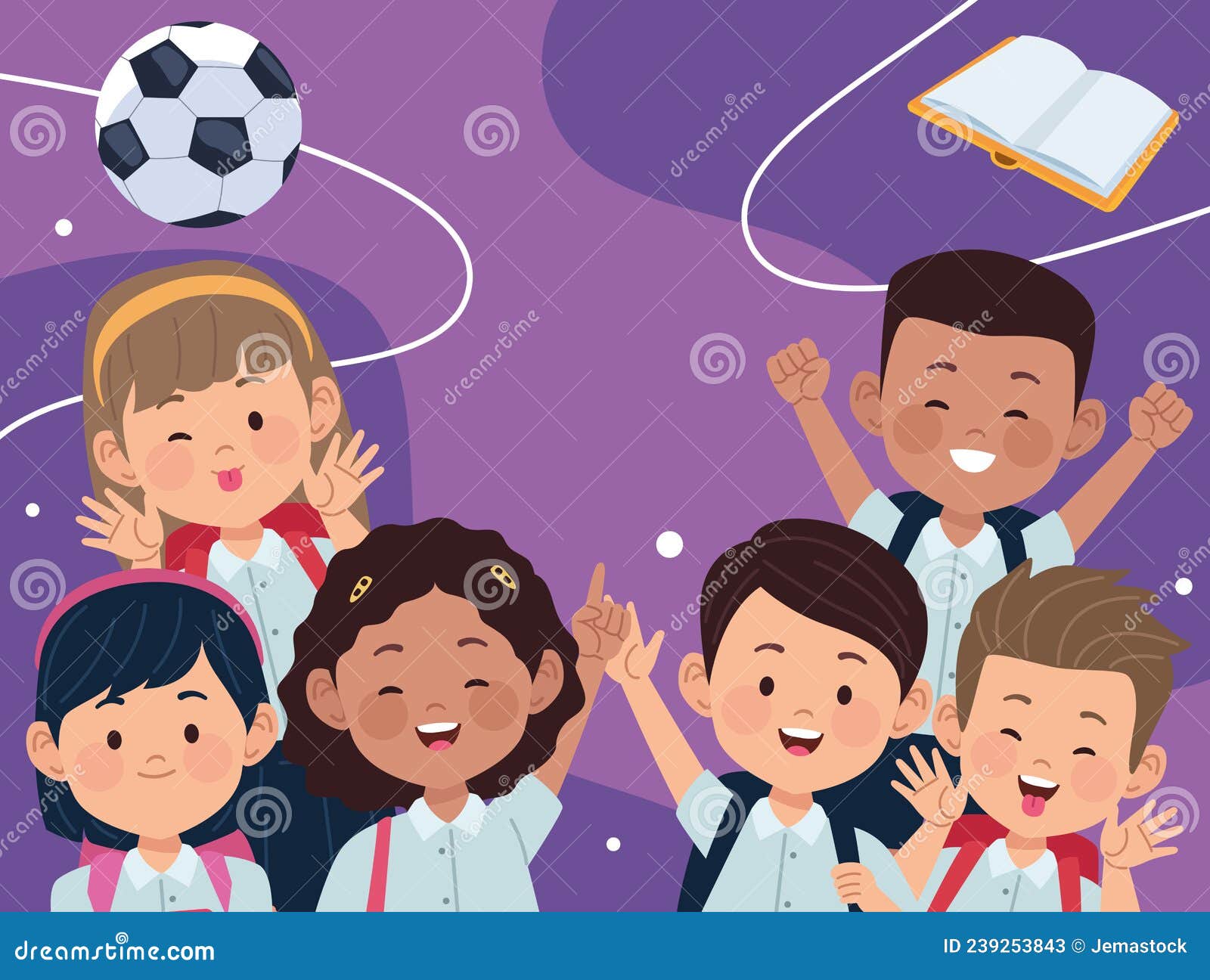 Six little students happy stock vector. Illustration of blond - 239253843