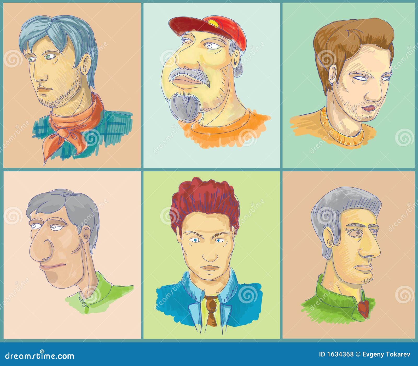 Six man heads stock illustration. Illustration of nice - 1634368