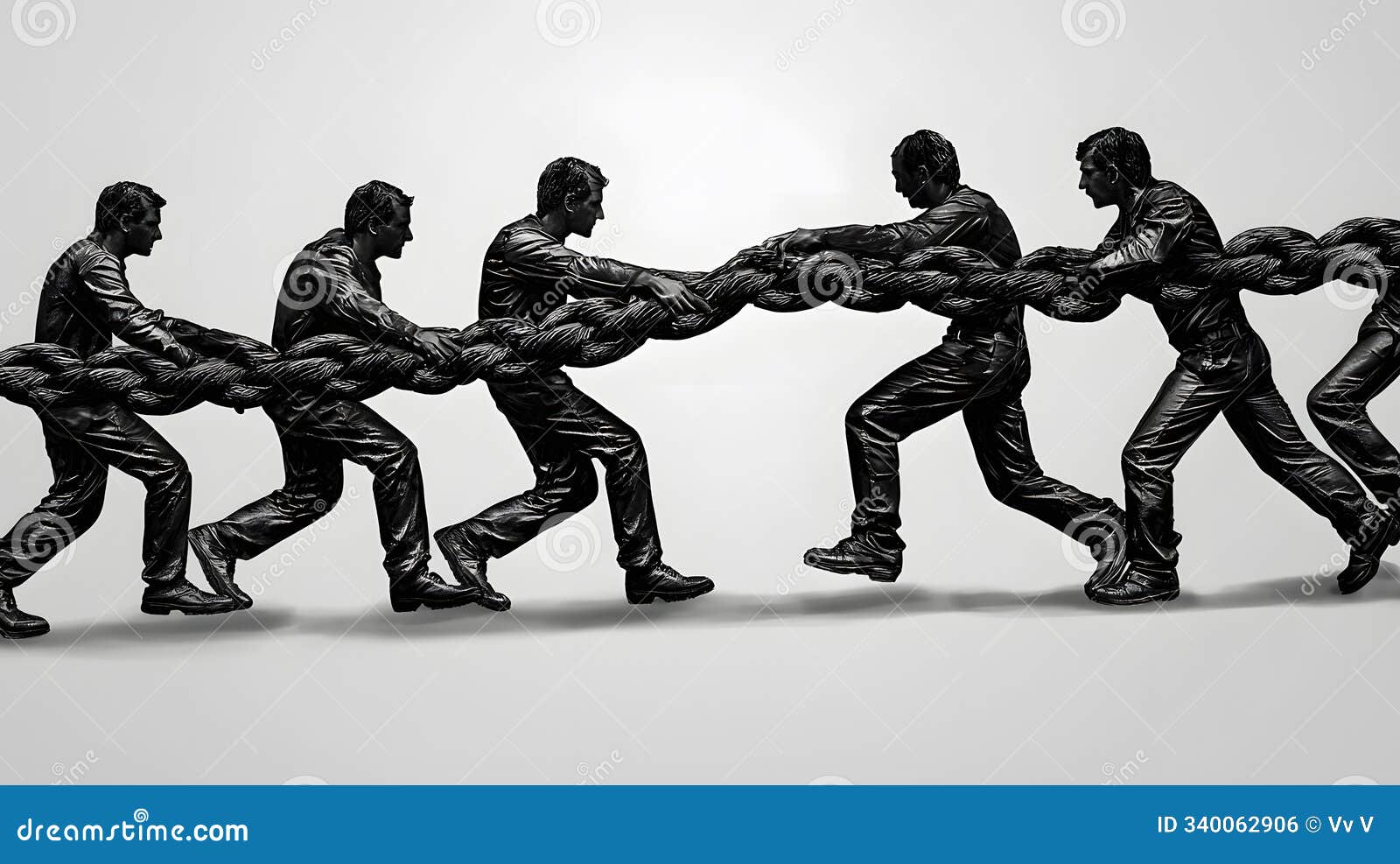 Six Men Pulling a Heavy Rope Symbolizing Teamwork. Stock Illustration - Illustration of tension ...