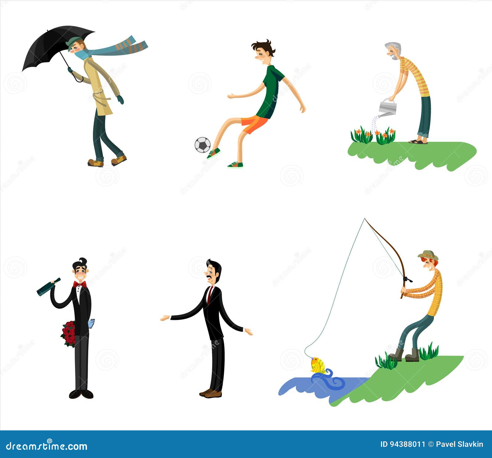 Six men set stock vector. Illustration of back, vector - 94388011