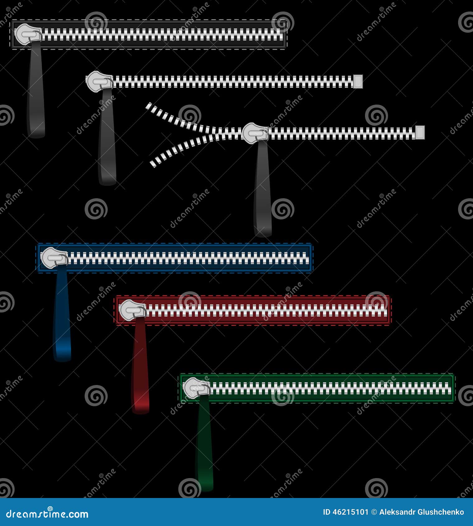 Metal Zippers. Realistic Gold Lightning. Tailors Sewing Accessories ...