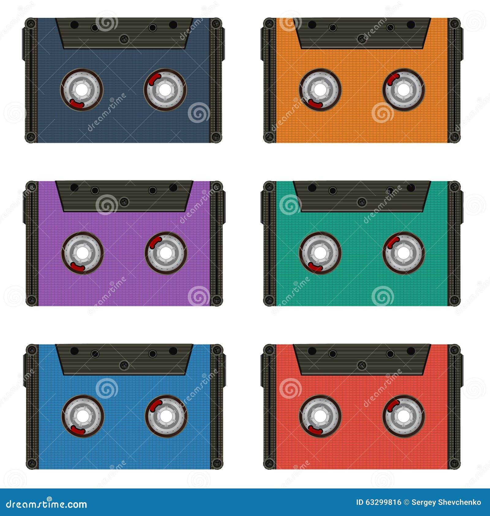 Six Multi Colored Cassettes Stock Vector - Illustration of compact ...