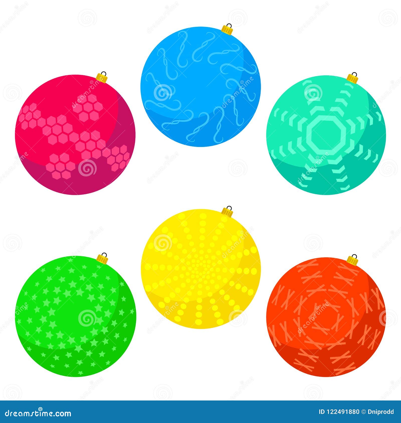 Six Multi Colored Christmas Balls on a White Background Stock Vector ...