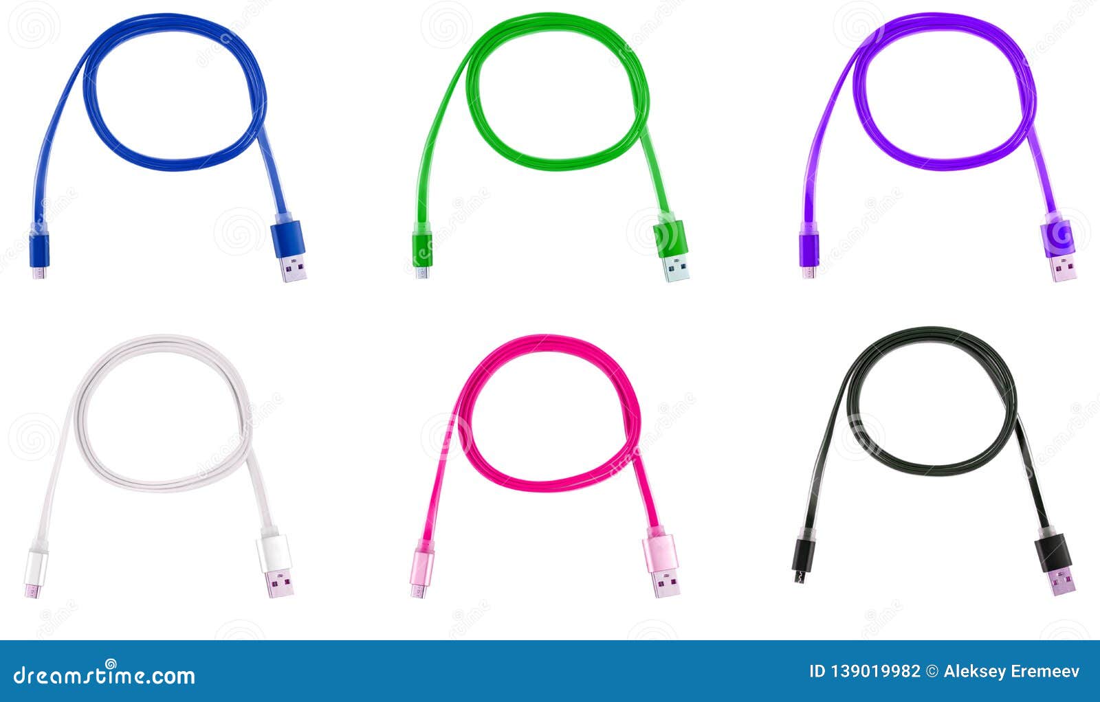 Six Multi-colored Usb Cables on a White Isolated Background Stock Photo ...