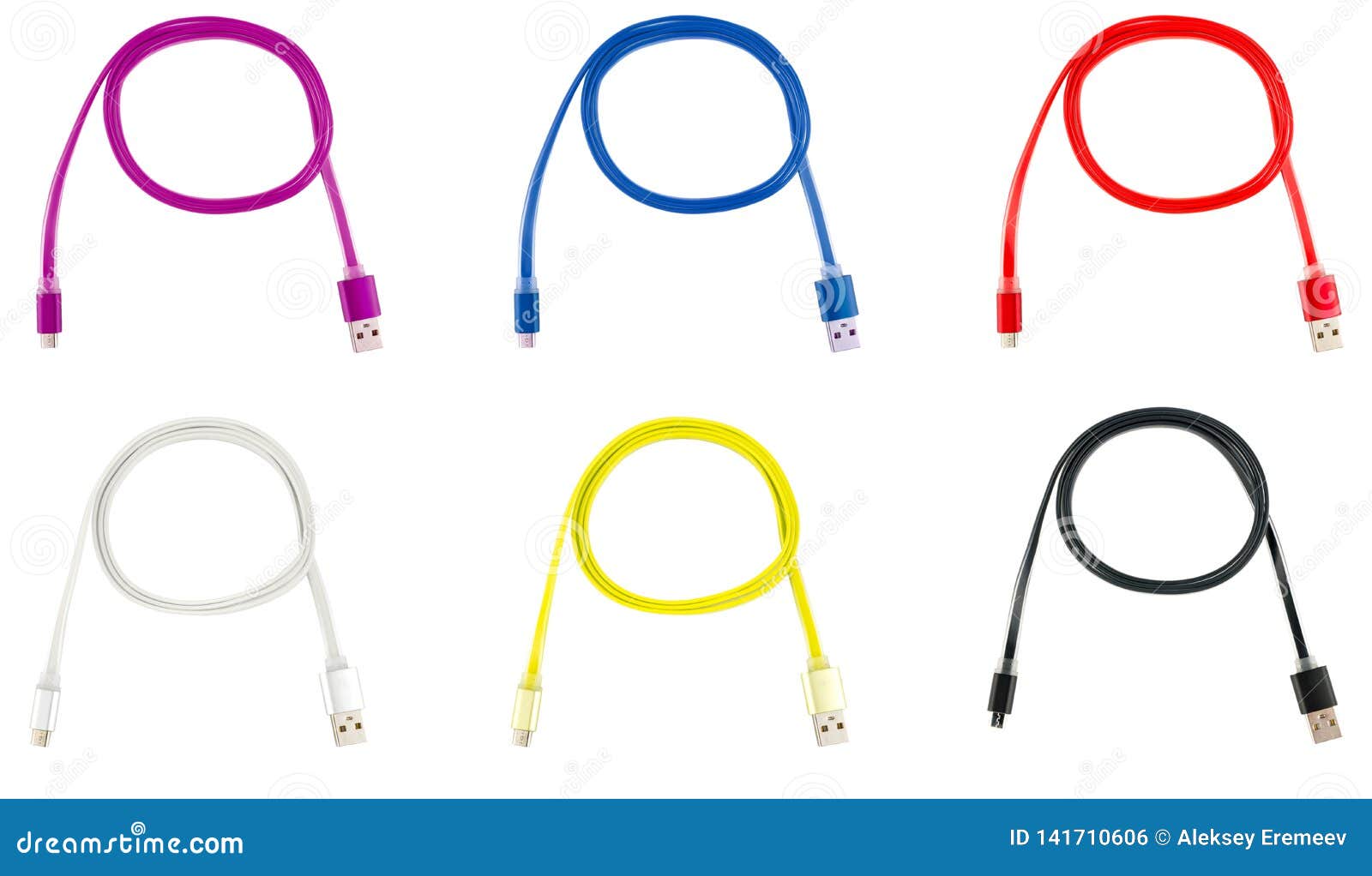 Six Multi-colored Usb Cables on a White Isolated Background Stock Photo ...