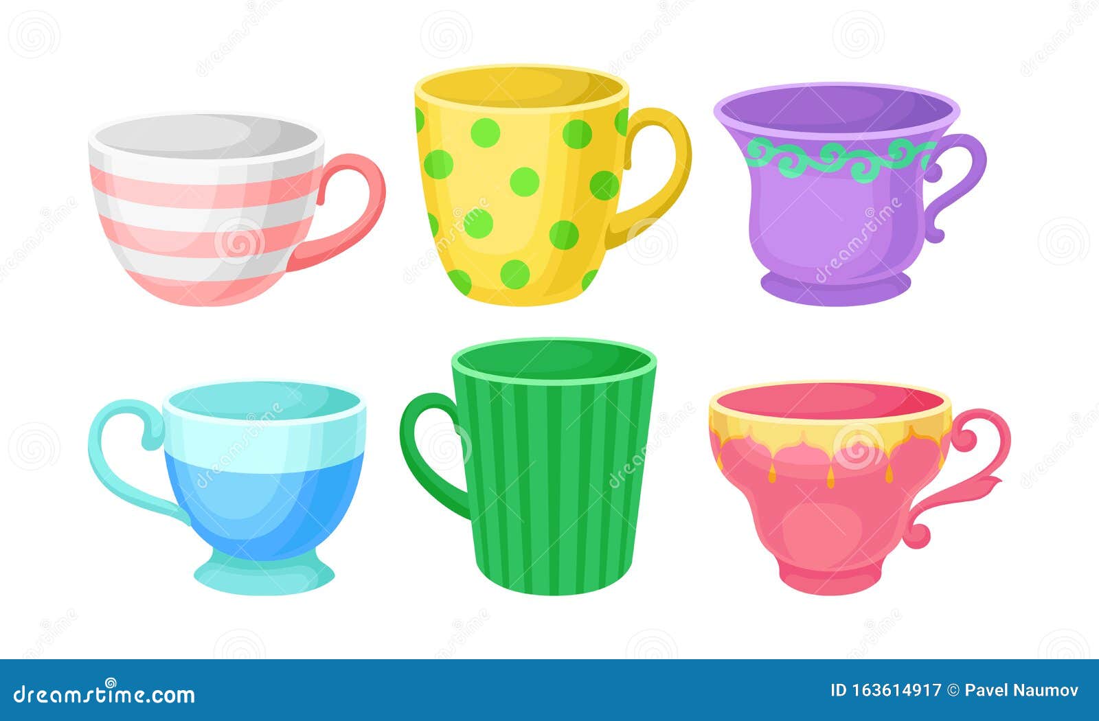 Six Multicolored Cups for Tea or Coffee of Different Patterns Vector ...