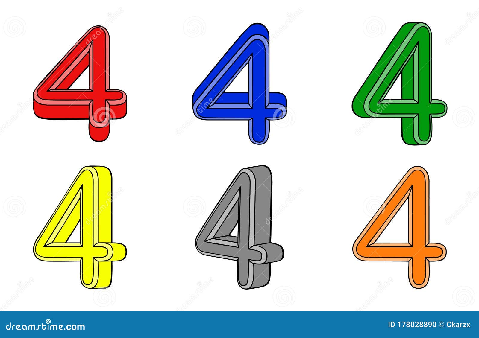 Six Multicolored Number Four 3d Stock Vector - Illustration of number ...
