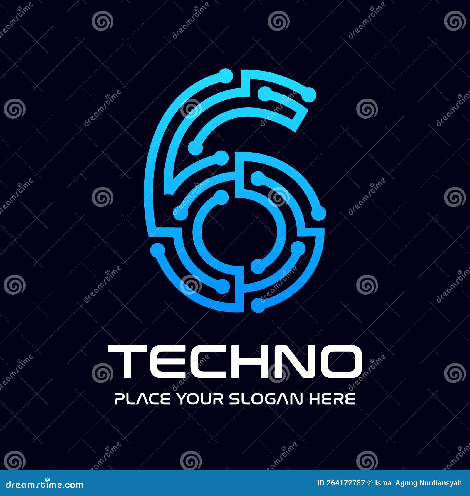 Six or 6 Number Technology Vector Logo Template Stock Vector ...