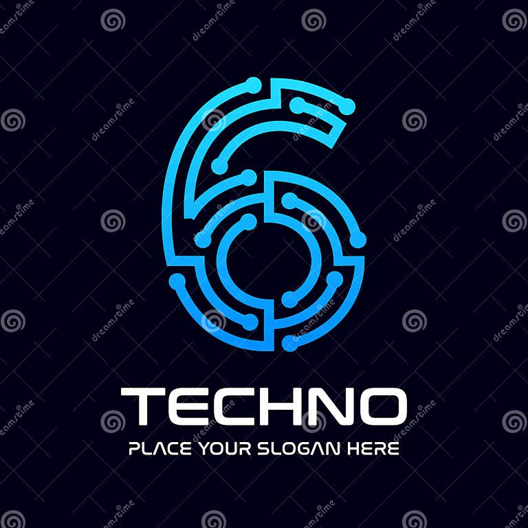 Six or 6 Number Technology Vector Logo Template Stock Vector ...