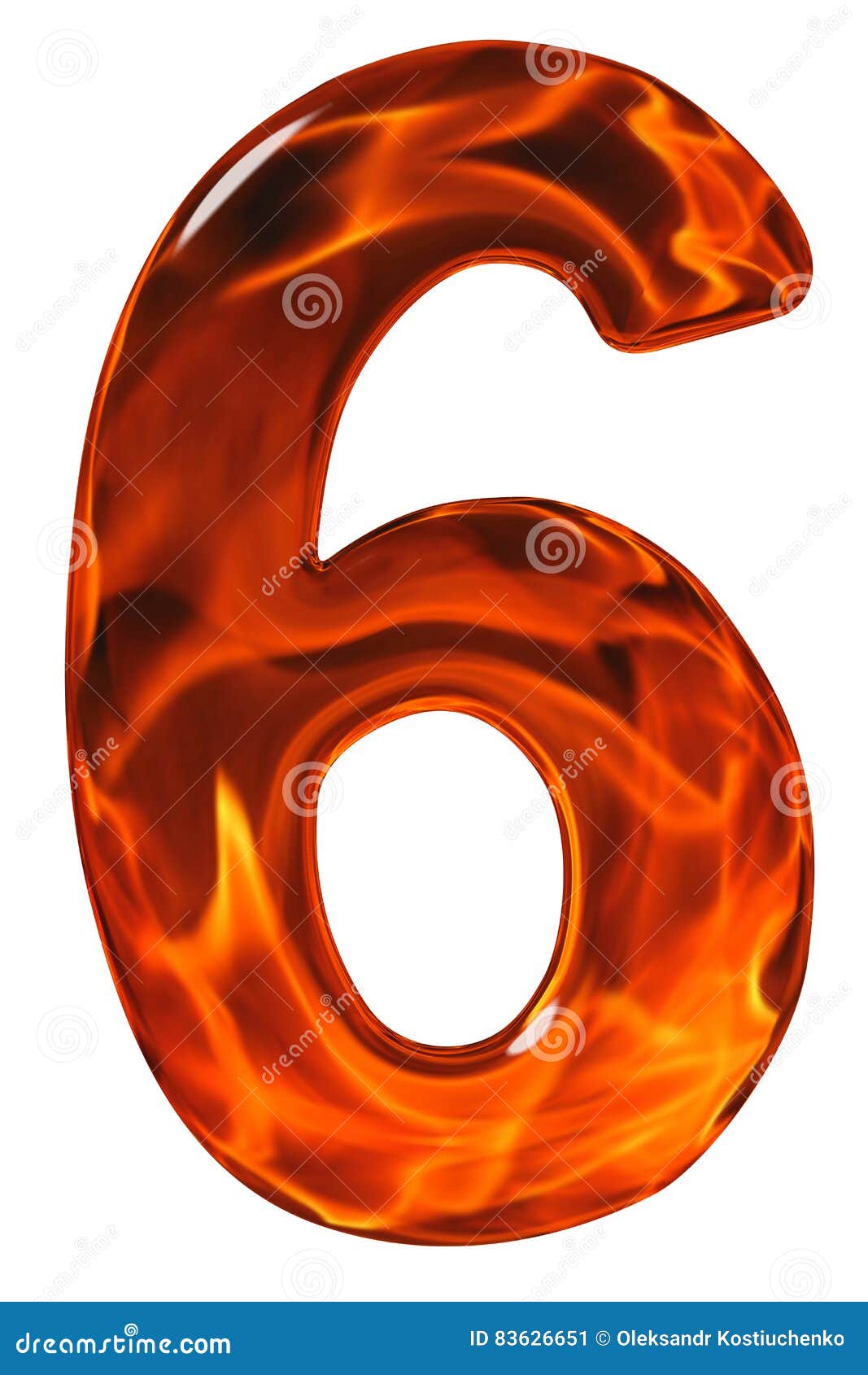 6, Six, Numeral from Glass with an Abstract Pattern of a Flaming Stock ...