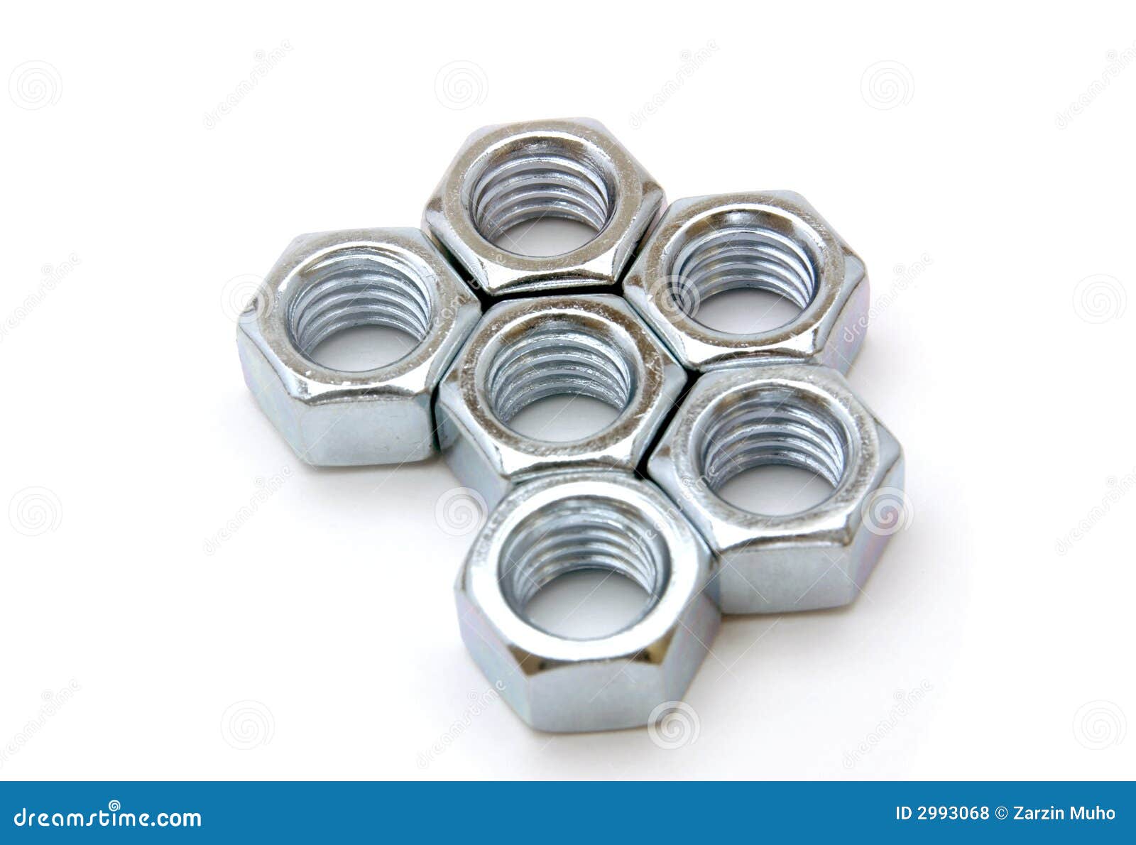 Six Nuts Arranged stock photo. Image of bolts, sided, silver - 2993068