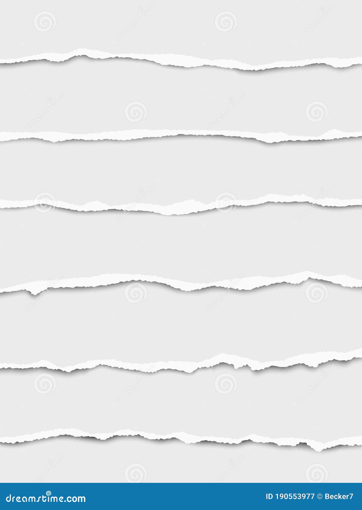 Six Oblong Torn White Paper Fragments Placed One Under Another with ...