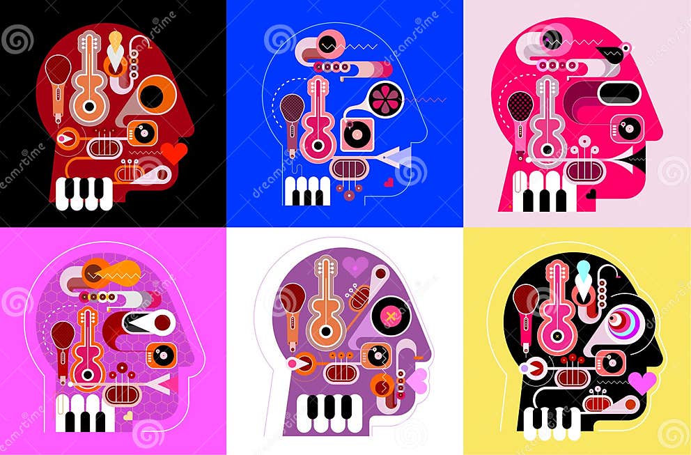 Six Options of Musical Head Stock Vector - Illustration of trumpet ...