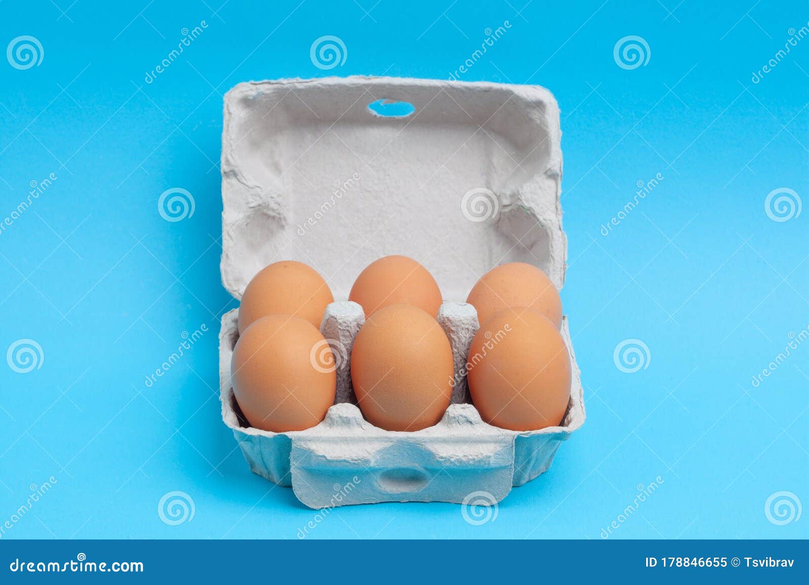 Six Pack Of Eggs In Open Cardboard Package. Stock Image - Image of open ...