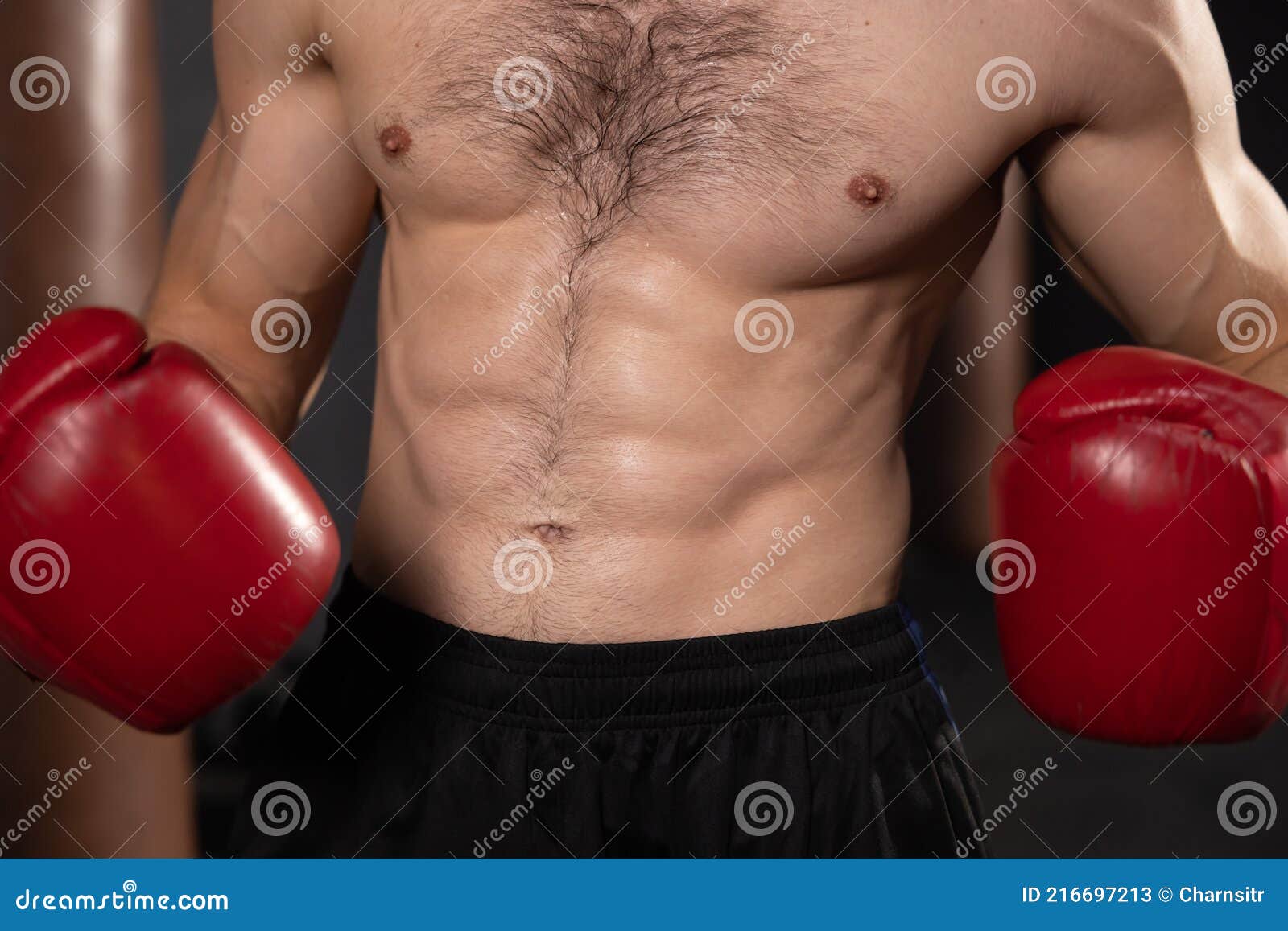 Six Pack of Male Boxer with Red Gloves Stock Image - Image of muscle ...