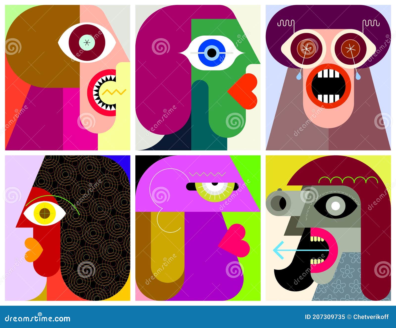 Six People Portraits stock illustration. Illustration of screaming ...