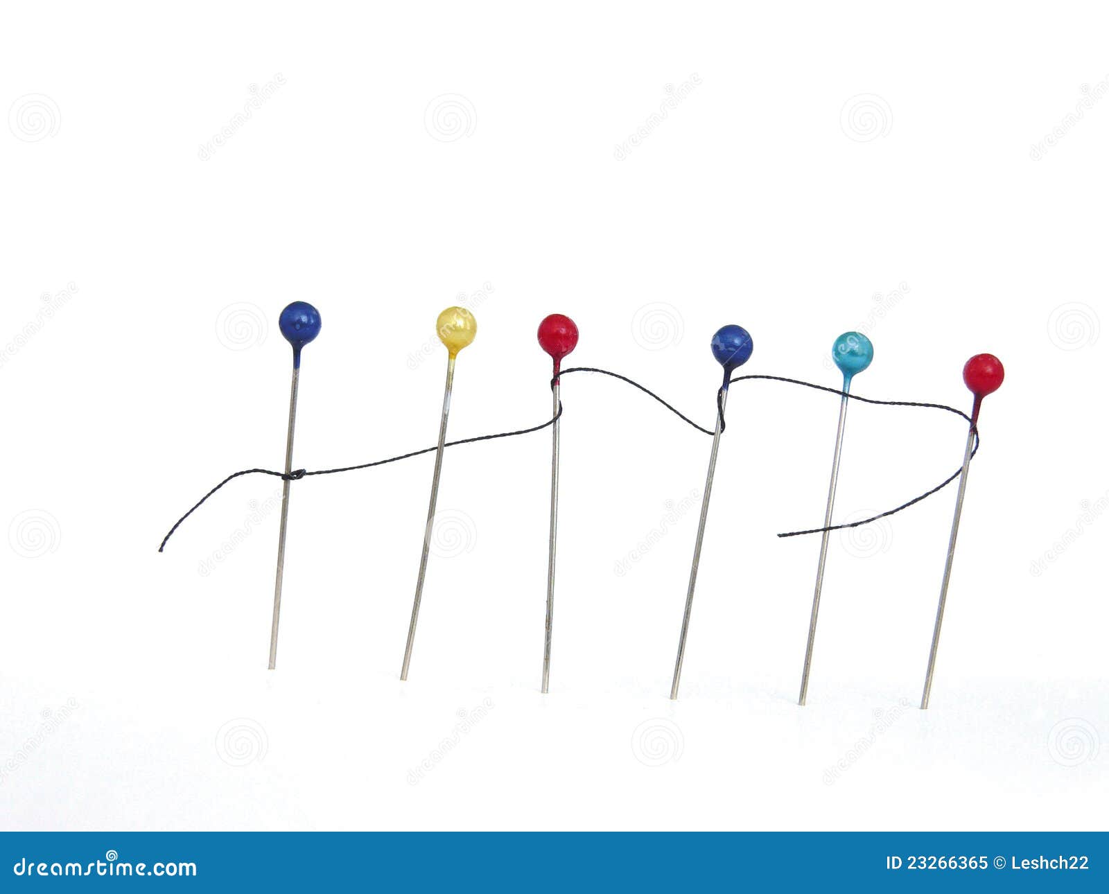 Six pins and black thread stock image. Image of head - 23266365