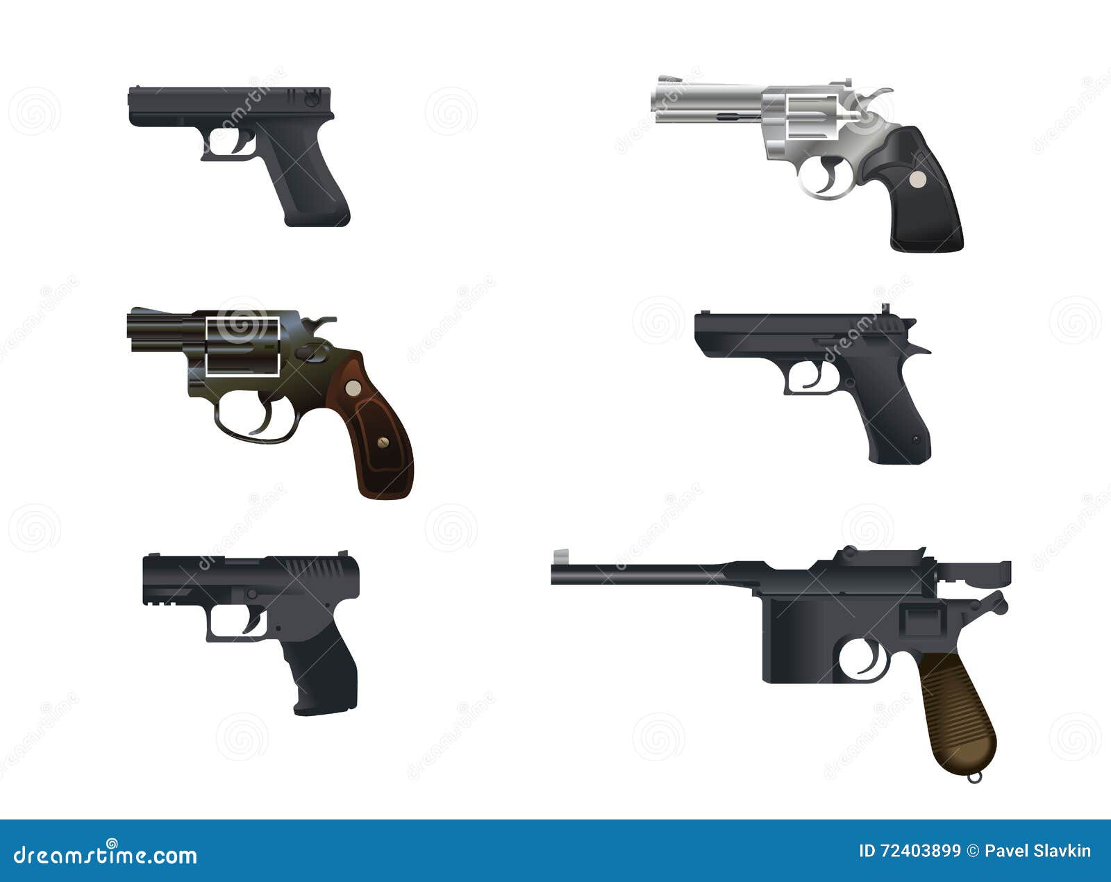 Six pistols set stock vector. Illustration of handgun - 72403899
