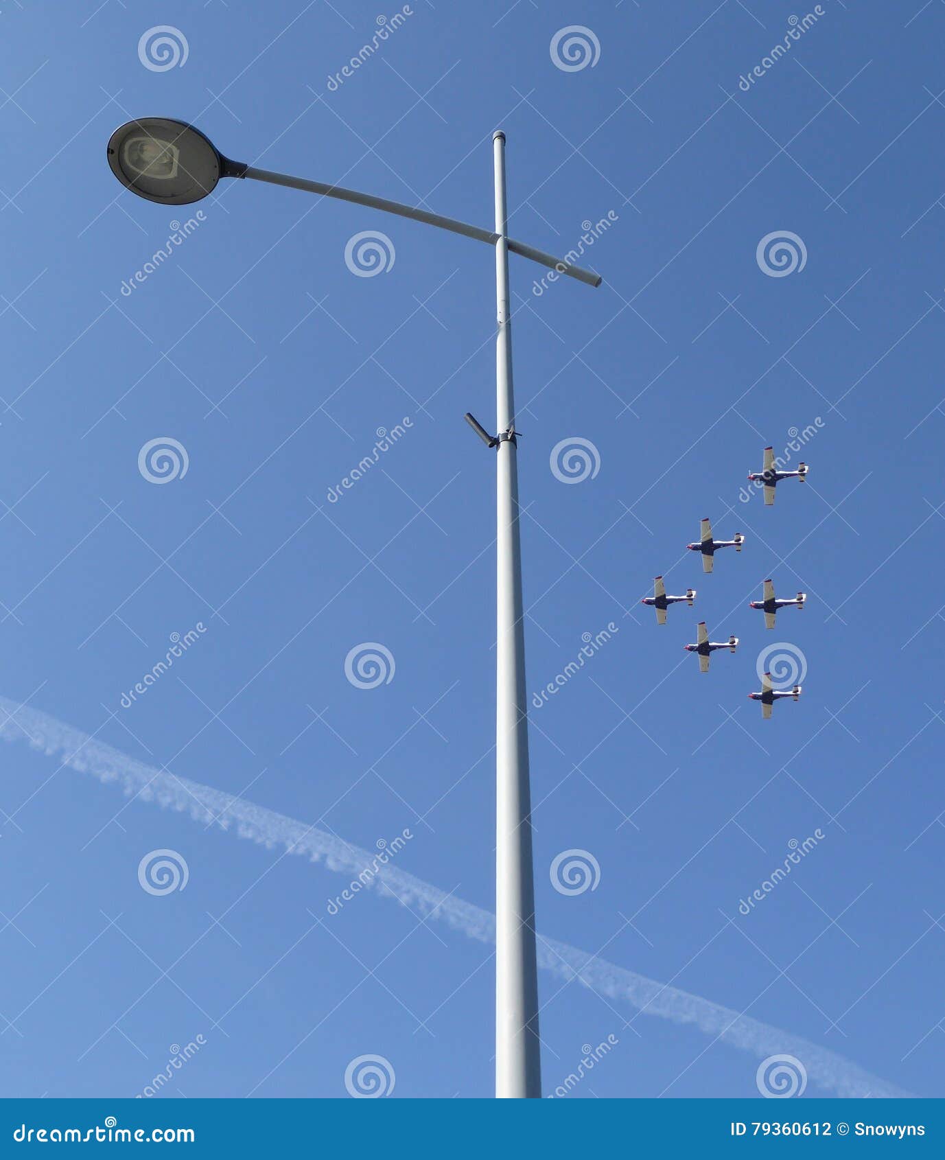 Six Planes Fly Above the Street Lamp Editorial Photography - Image of ...