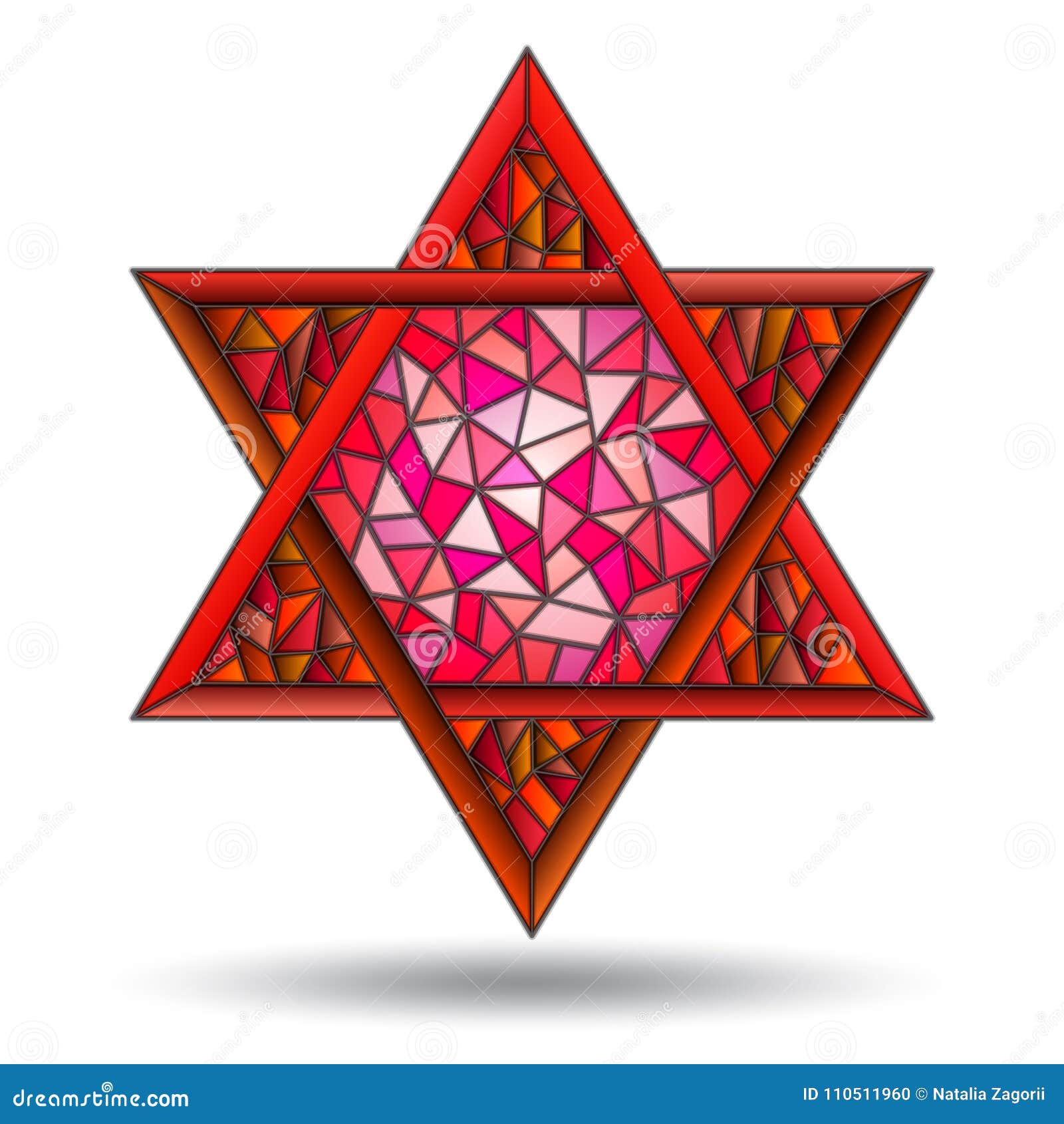 Illustration with Six-pointed Red Star in the Stained Glass Style on ...