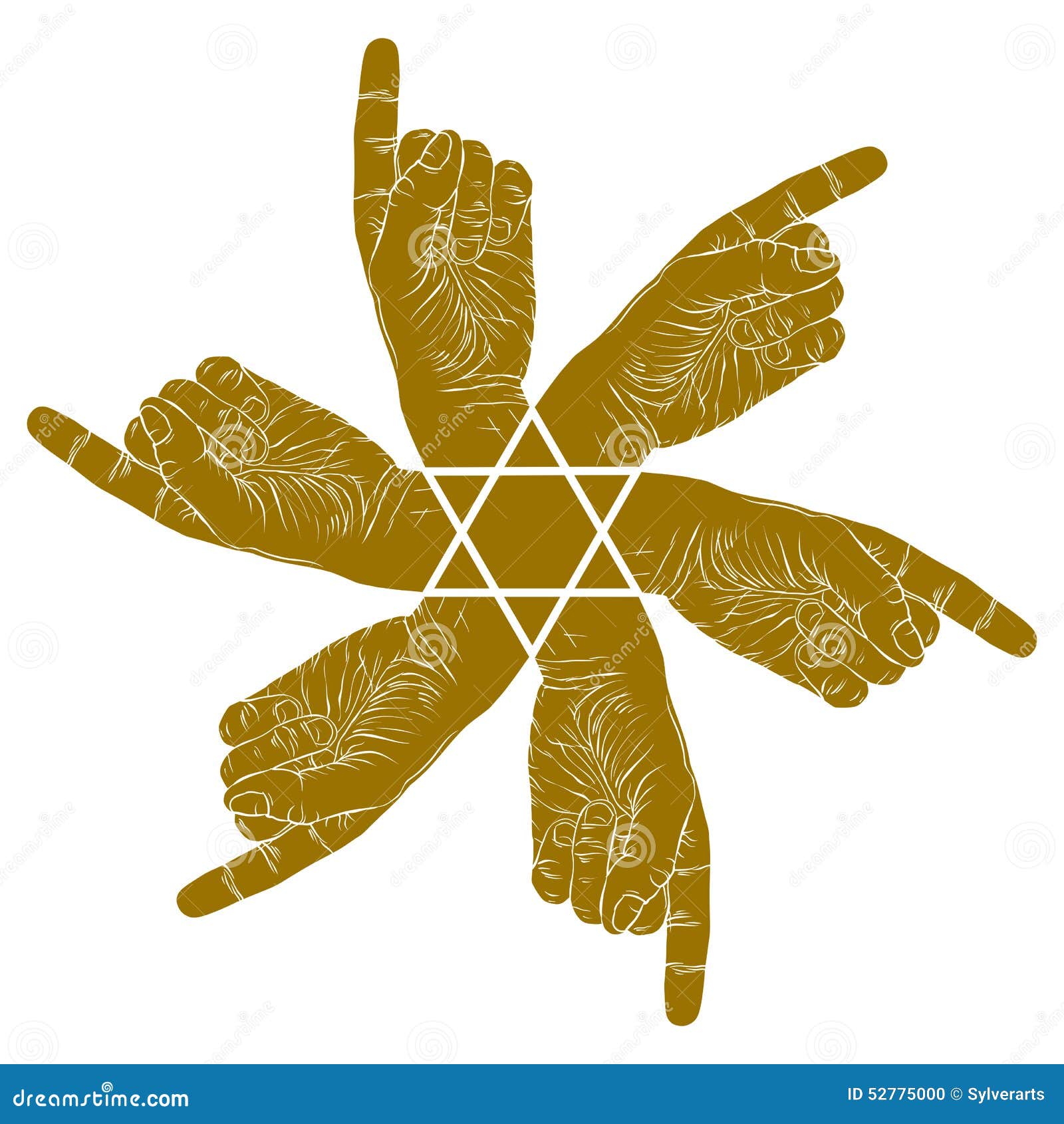 Six Pointing Hands Abstract Symbol with Hexagonal Star, Single C Stock ...