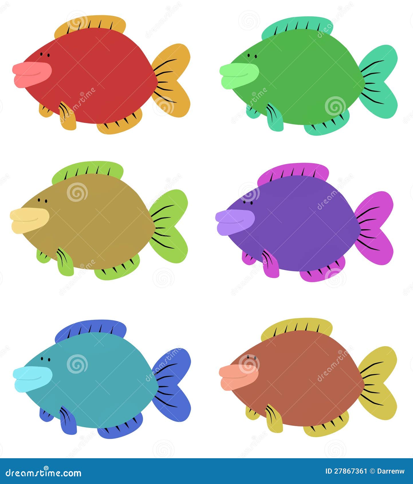 Six poissons colorés illustration stock. Illustration du illustré ...