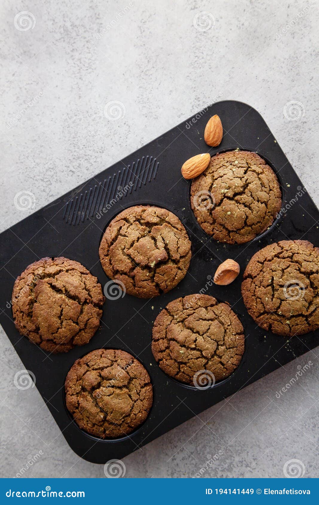 Six Prepared Muffins in a Baking Dish on the Table Stock Image - Image ...