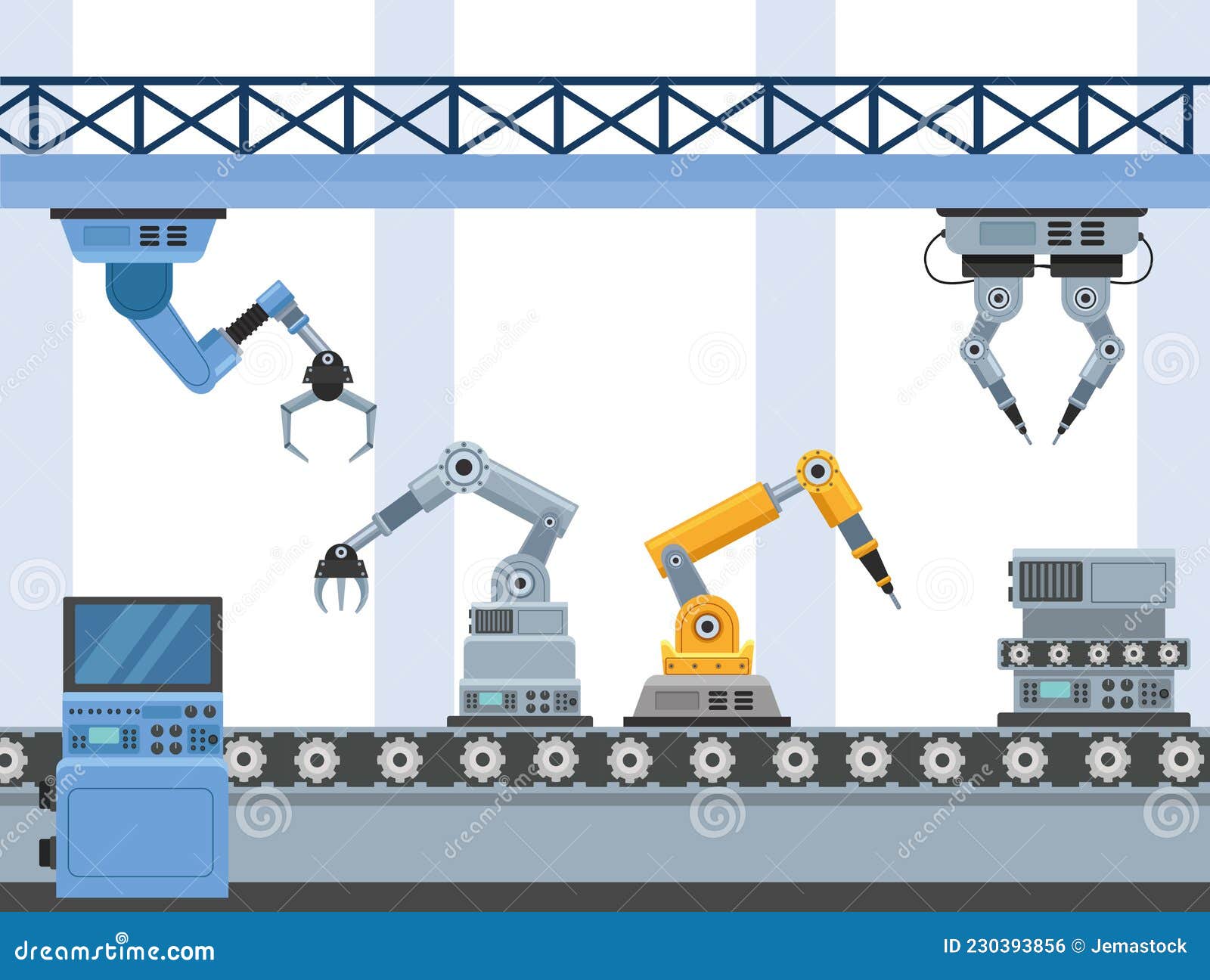 Six Production Machines Scene Stock Vector - Illustration of automated ...