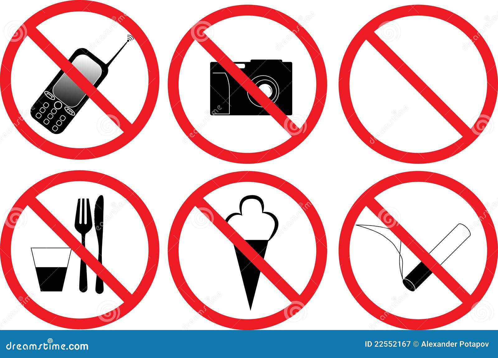 Six Prohibitory Signs Isolated on White Stock Vector - Illustration of ...