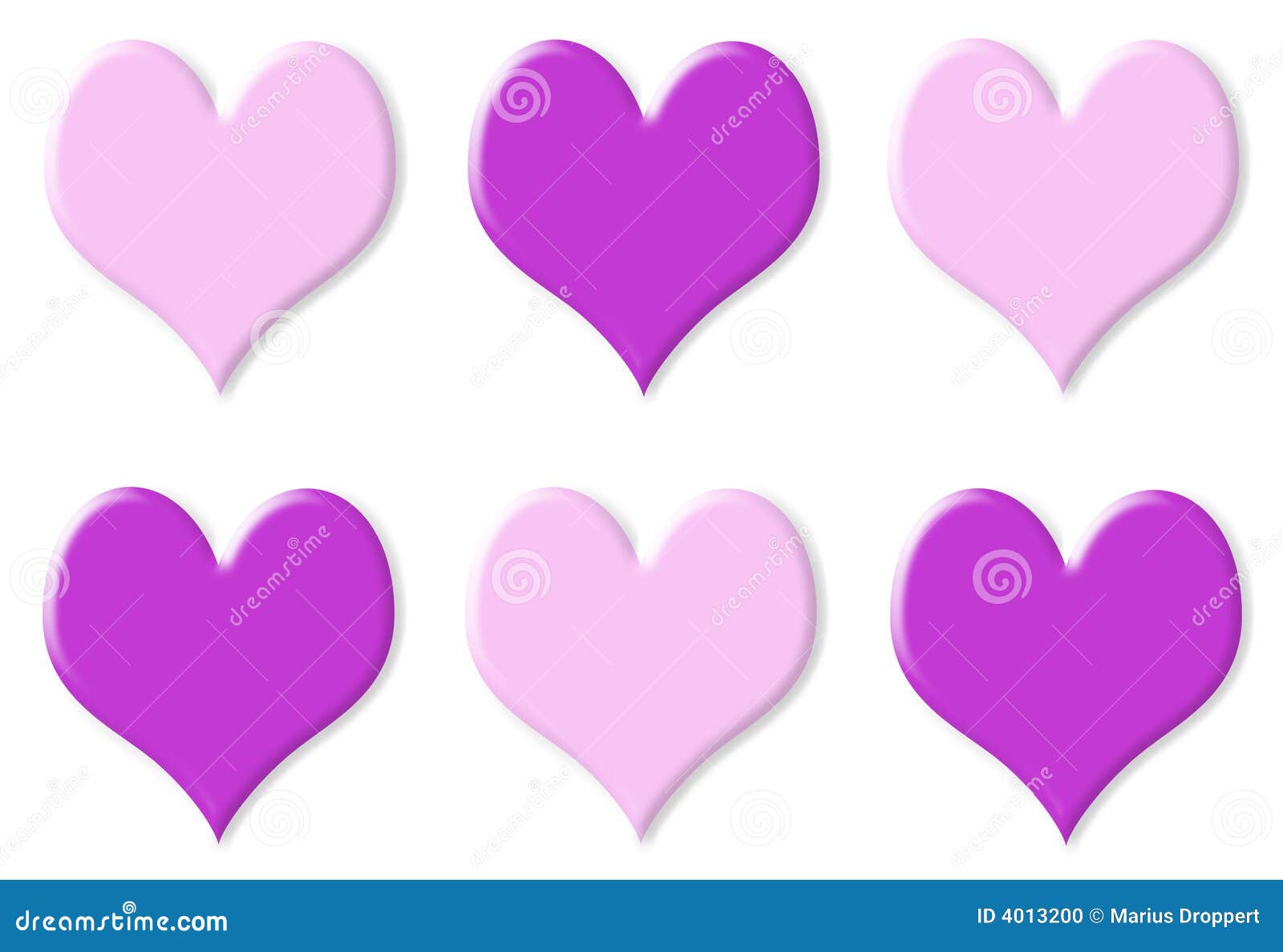 Six purple and pink hearts stock illustration. Illustration of ...
