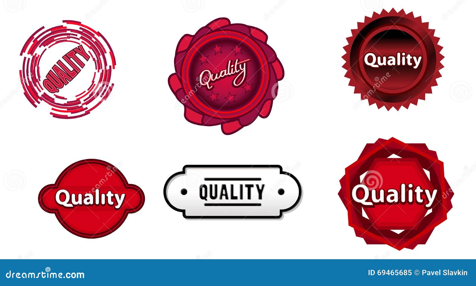 Six quality red signs stock vector. Illustration of sticker - 69465685