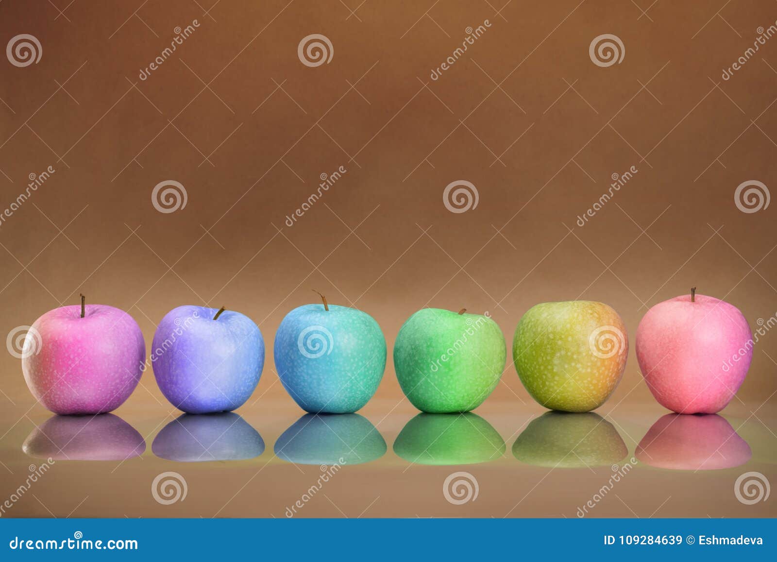 Six Rainbow Colored Apples in the Row Stock Image - Image of fruit ...