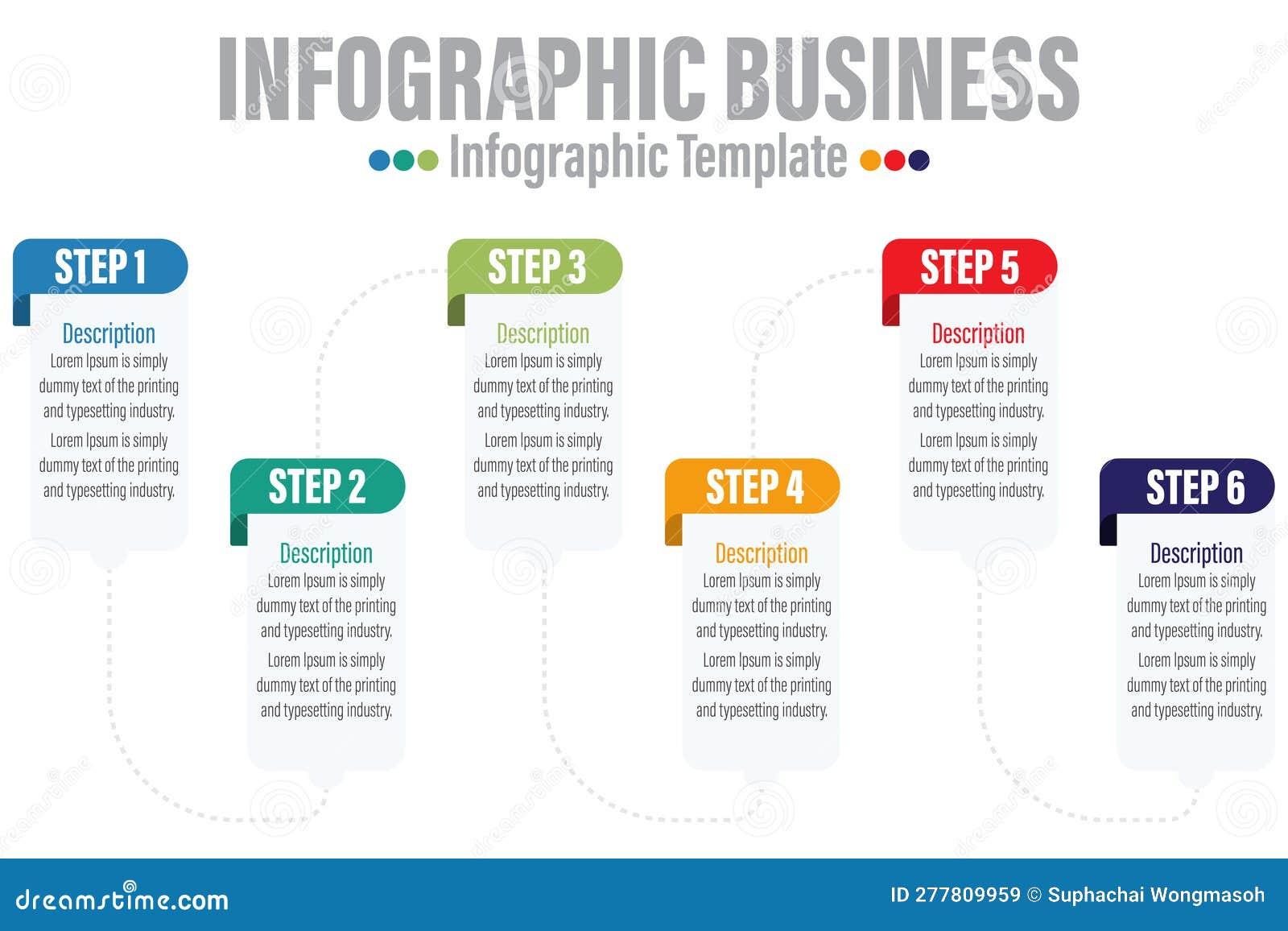 Six 6 Rectangle Link Timeline Steps or Option Workflow Infographic Plan ...