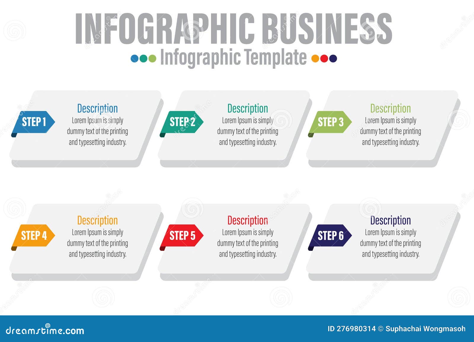 Six Rectangle Timeline Steps or Option Workflow Infographic Plan ...