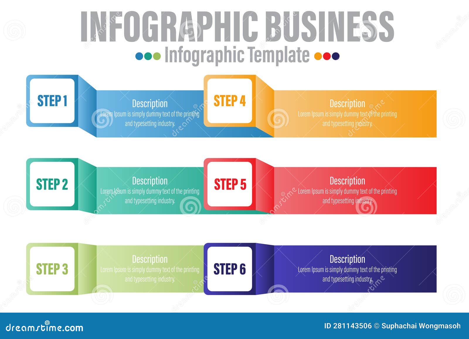 Six Rectangle Timeline Steps or Option Workflow Infographic Plan ...